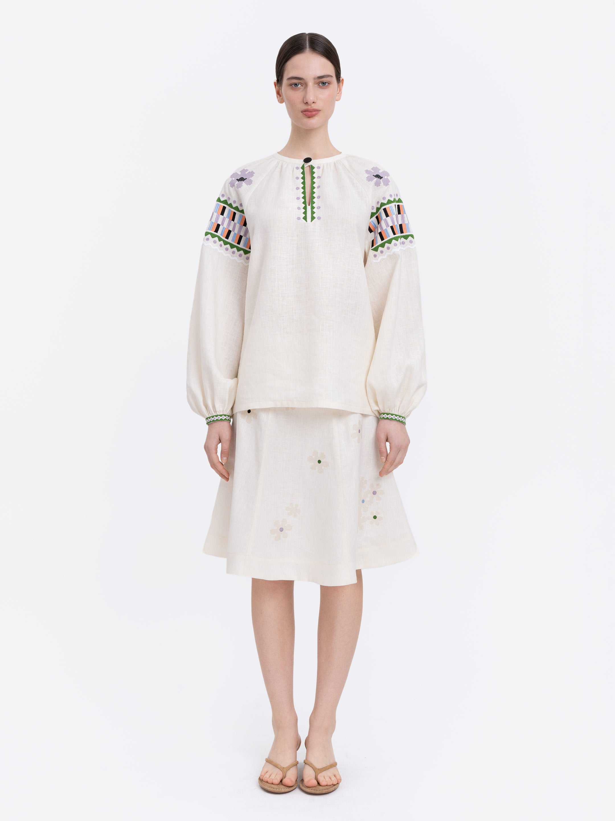 Milk‑coloured embroidered shirt “Oda” - Etnodim - I AM VOLYA UK